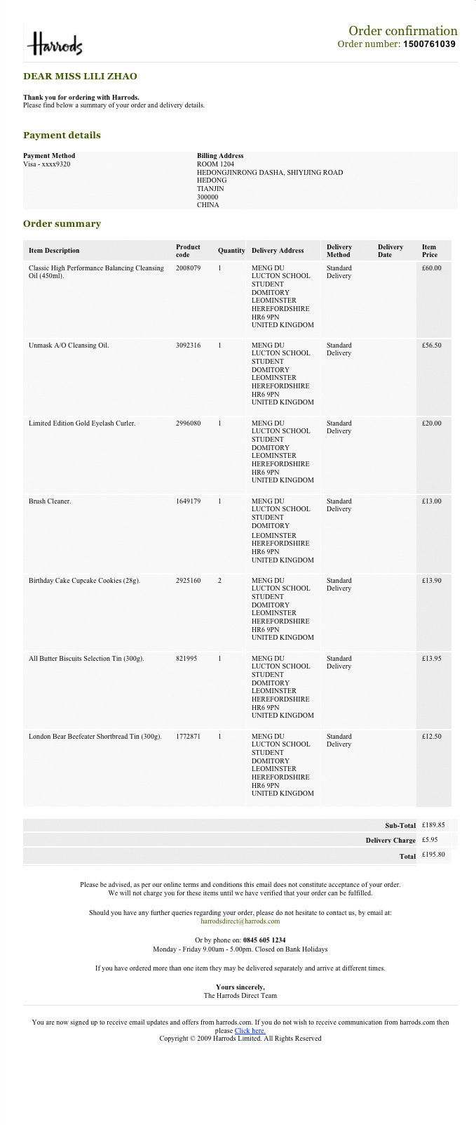 Harrods Service Emails | RAMANA JAINI: UX / Product Designer